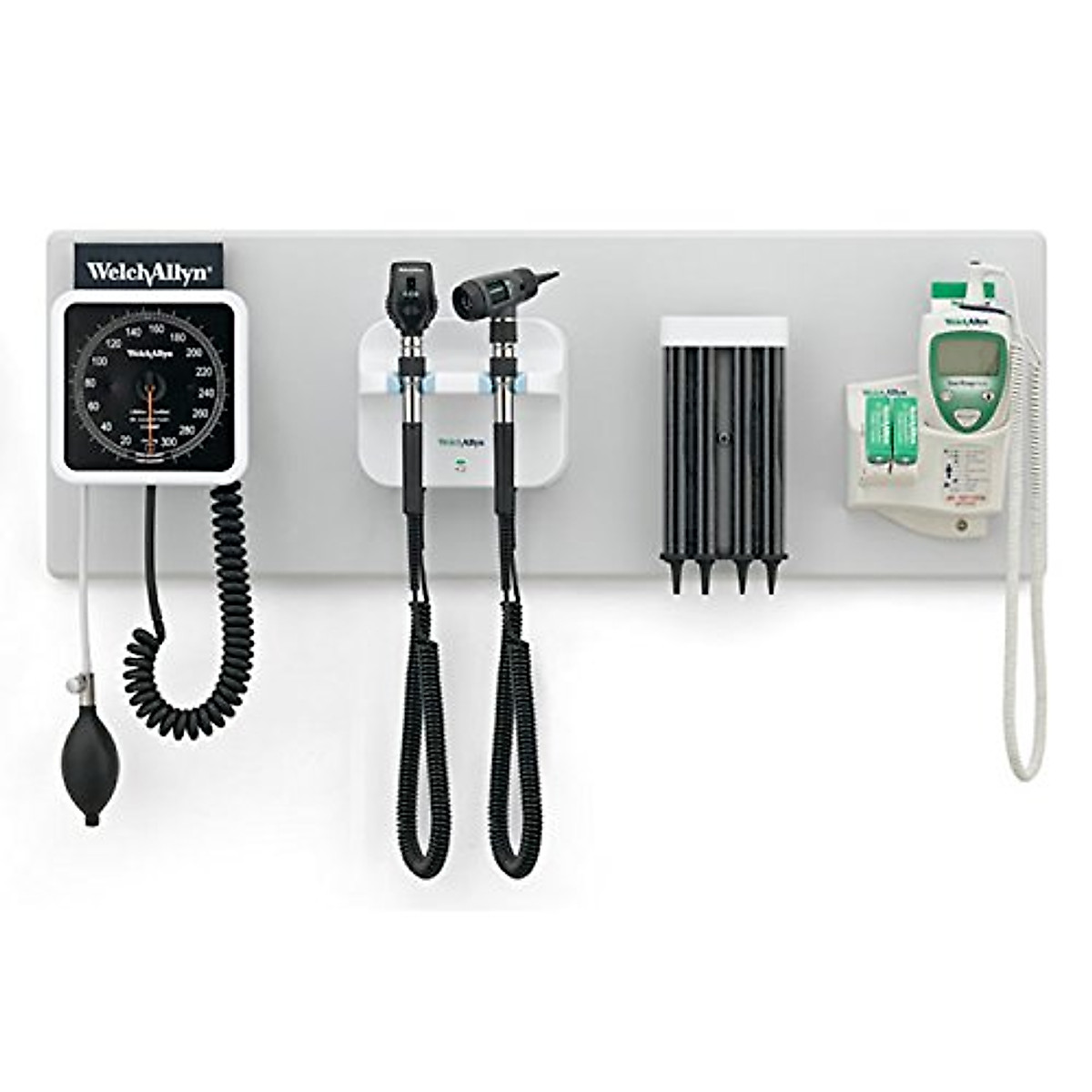 Welch Allyn 777 Green Series Integrated Wall Diagnostic System Complete with Wall Board, Blood Pressure, Thermometer, 2 Heads and Specula Dispenser