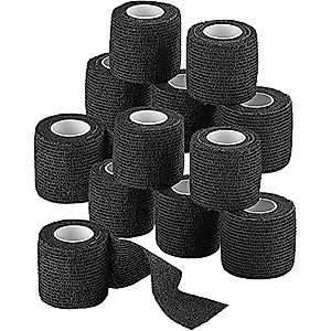 Vet Wrap - (Pack of 12-2 inch x 5 Yard Rolls) Self Adherent Wrap Cohesive Compression Bandage and Medical Gauze Bandage Roll Tape for Dogs, Cats, Horses, Black