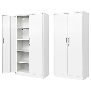 BESFUR Metal Storage Cabinet, 72" - White Garage Metal Cabinet, Adjustable Shelves and Locking Doors for Office, School, Garage