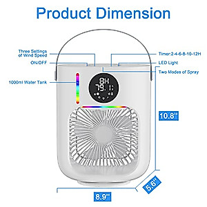 Abandship Air Cooler - Portable Conditioner Fan, Desktop with LED Display, 1000ml Capacity,Small Personal Cooling Fan 7 Colors Light,3 Speeds for Office Home Room