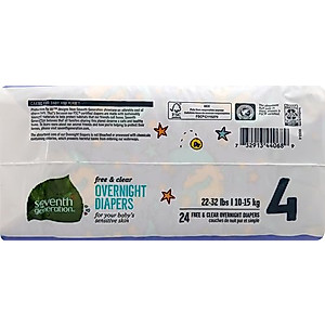 Seventh Generation Free & Clear Overnight Diapers, Size 4, 24 ct