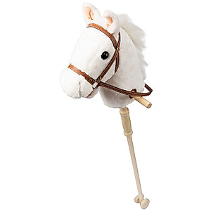 HollyHOME Stick Horse Plush Handcrafted Hobby Horse on a Stick with Wood Wheels Real Pony Neighing and Galloping Sounds for Kids Toddlers White 36 Inches(AA Batteries Required)