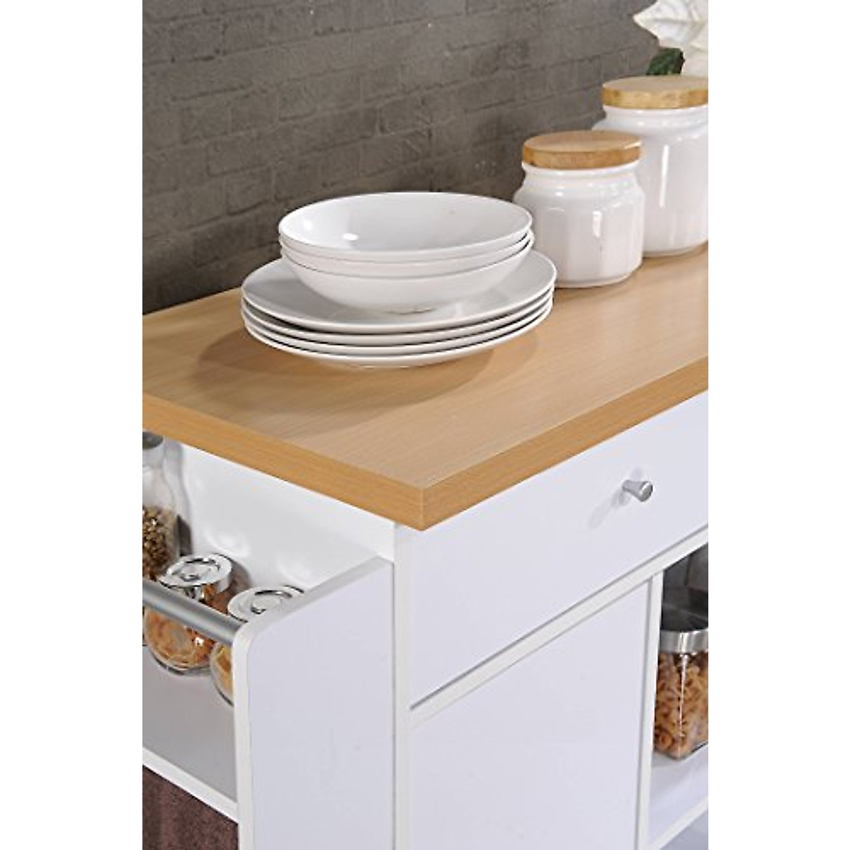 Hodedah Import Island with Spice Rack & Towel Rack Kitchen Cabinet