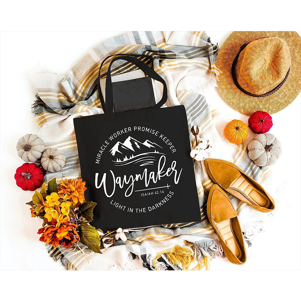 GXVUIS Waymaker Canvas Tote Bag for Women Religion Bible Verse Reusable Grocery Shoulder Shopping Bags Christian Gifts Black