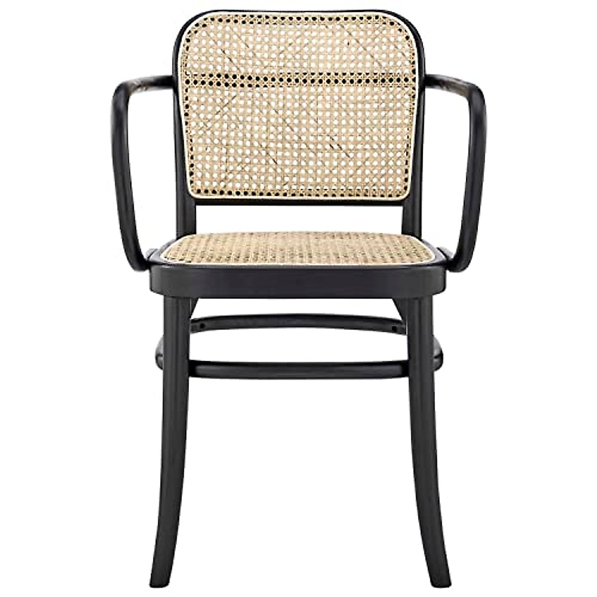 Modway Winona Elm Wood Dining Chair with Cane Rattan Seat in Black 21 x 22.5 x 32