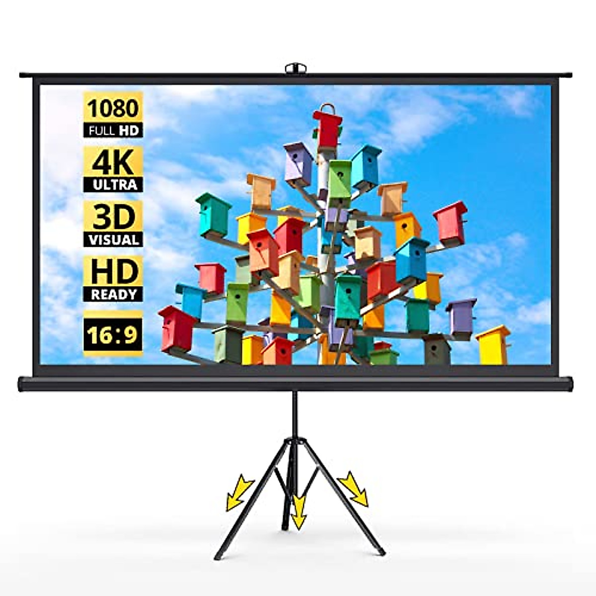 Projector Screen with Stand, HYZ 120 inch Projector Screen 4K HD with Wrinkle-Free Design, Indoor Outdoor for Backyard Movie Night, Office Presentation(1.1Gain, 4:3, 160°Viewing Angle&Carry Bag)