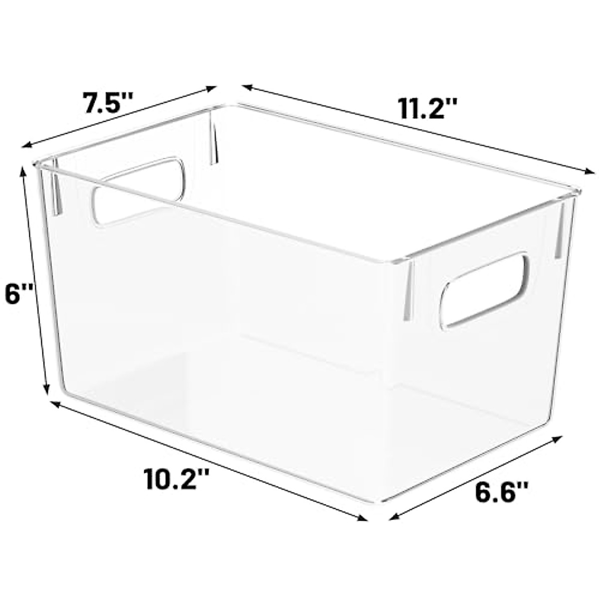 6 Pack Large Clear Storage Organizer Bins, Plastic Storage Bins Pantry Organizer Bins wit Handle, BPA Free Storage Containers for Kitchen, Refrigerator, Freezer, Countertops, Cabinet,Closet,Bathroom