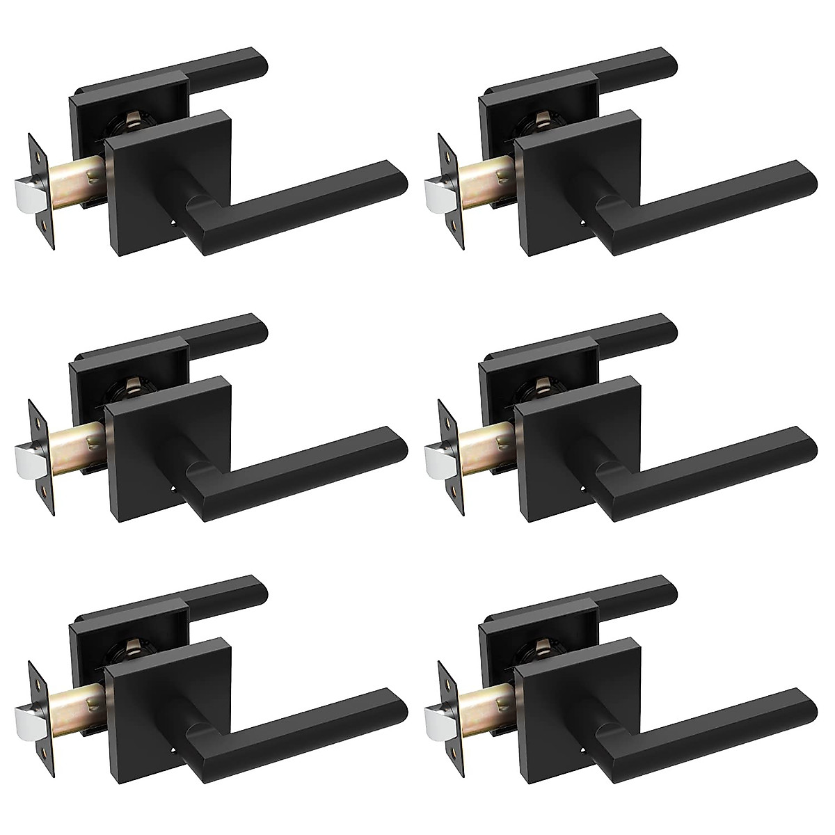 Ohuhu Black Door Handle, 6 Pack Door Knobs Interior Matte Heavy Duty Privacy Door Lever with Lock - Square Modern Passage Locking Set Contemporary Reversible Keyless for Bedroom Bathroom Satin Zinc