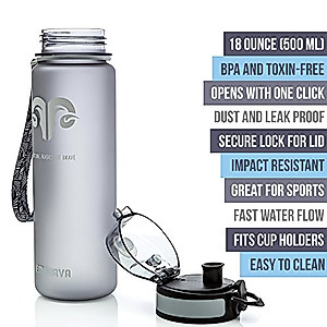 Embrava Best Sports Water Bottle - 17oz Small - Eco Friendly & BPA-Free Plastic - For Running, Gym, Yoga, Outdoors and Hiking - Fast Water Flow, Flip Top, Opens With 1-Click - Leak-proof Lid