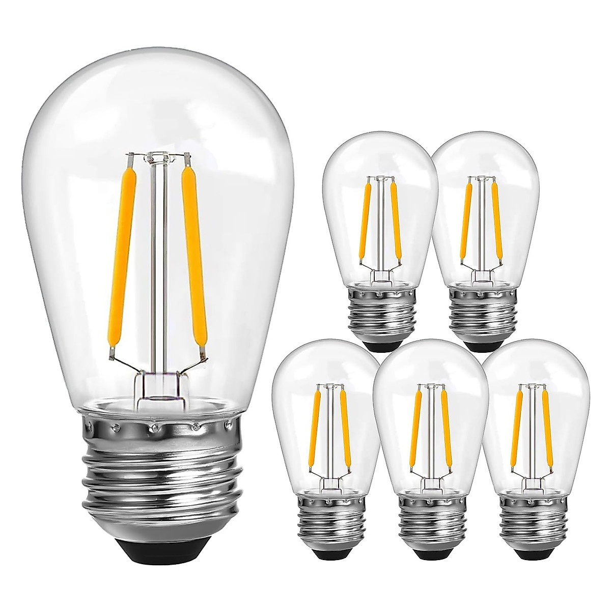 ROMANJOY 2W S14 Replacement Bulbs for Outdoor String Lights, 2700K Warm White, 20 Watt Equivalent PC Shatterproof E26 Edison Bulb for Outside Patio & Garden, 6 Pack