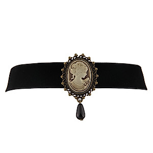 WUSUANED Fashion Retro Black Victorian Cameo Pearl Bead Velvet Choker Necklace (Relief Necklace)