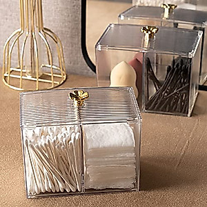 Chris.W 2 Pack Cotton Pad Holder, Acrylic Qtip Dispenser Box with Lid, Clear Cotton Swab Ball Organizer Storage, Bathroom Jar Canister Container 3 Compartment for Makeup Pads Sponges Cosmetics