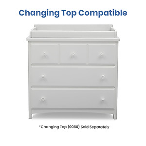 Delta Children 3 Drawer Dresser with Interlocking Drawers, Bianca White