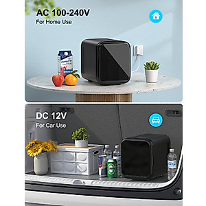 CROWNFUL Mini Fridge, 4 Liter/6 Cans Portable Skincare Fridge, AC/12V DC Cooler and Warmer Personal Refrigerator for Bedroom, Car, Dorm, Office, Food, ETL Listed Black