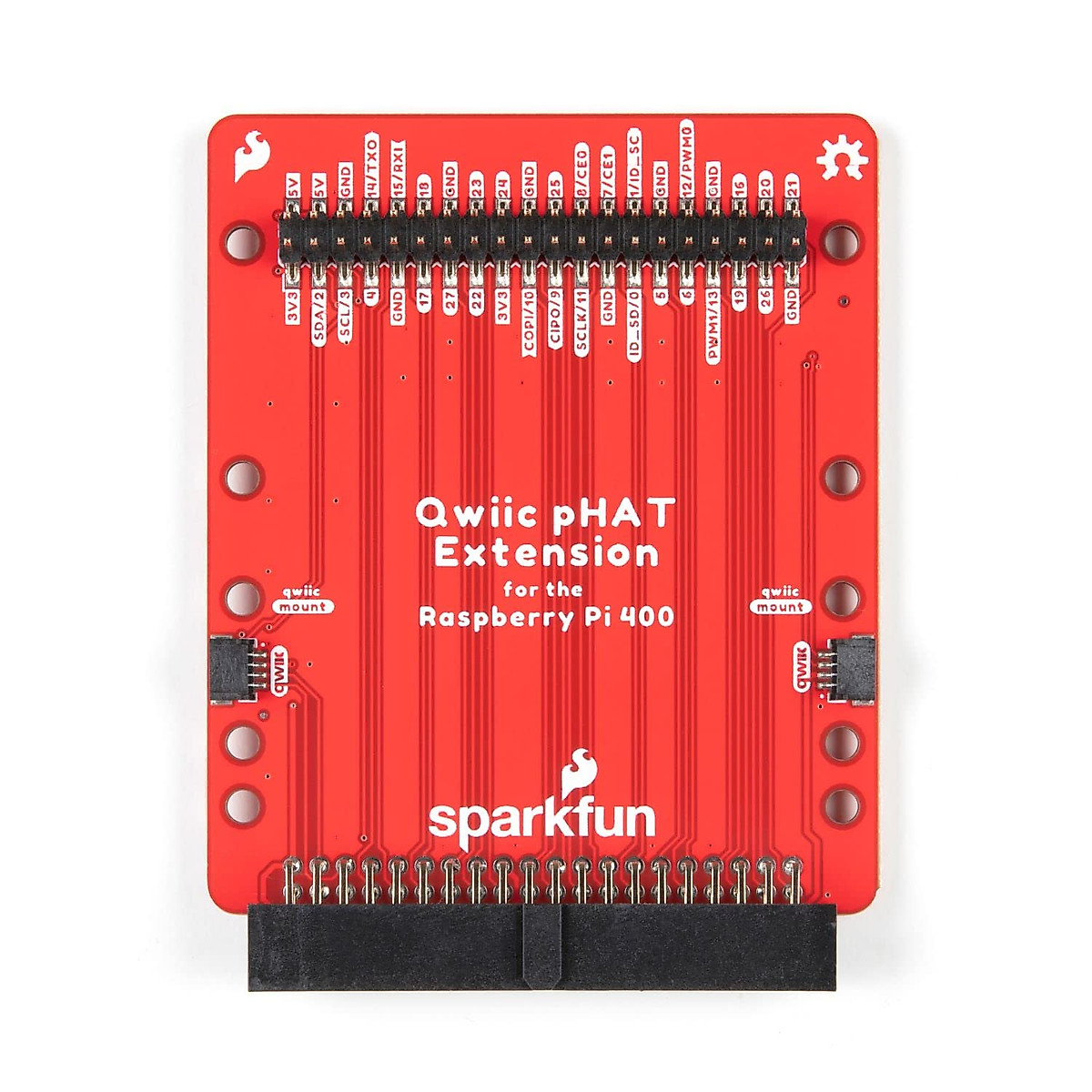 SparkFun Qwiic pHAT Extension Compatible with Raspberry Pi 400 (not Included) - extends 40 pin headers to a Vertical Position - 10 mounting Holes - 2X Qwiic Connections