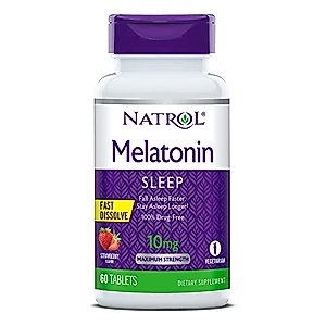 Natrol Melatonin Fast Dissolve Tablets, Helps You Fall Asleep Faster, Stay Asleep Longer, Easy to Take, Dissolve in Mouth, Strengthen Immune System, Maximum Strength, Strawberry Flavor, 10mg, 60 Count