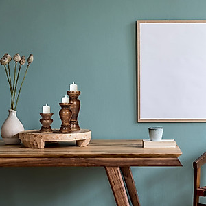 Descent Art Designs Rounded Turned Colums Candle Stands Sustainable Wooden for Taper Candles, Country Style, Idle for Farmhouse Living Room Wedding Party Home décor - 8,6,4 Inch Set of 3 - Burnt