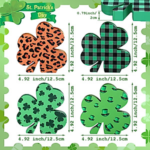 4 Pieces St Patricks Day Table Wooden Signs Shamrock Wooden Signs St. Patrick Table Decorations Irish Lucky Table Centerpiece for Home Fireplace Tiered Tray Decor (Cool Style)