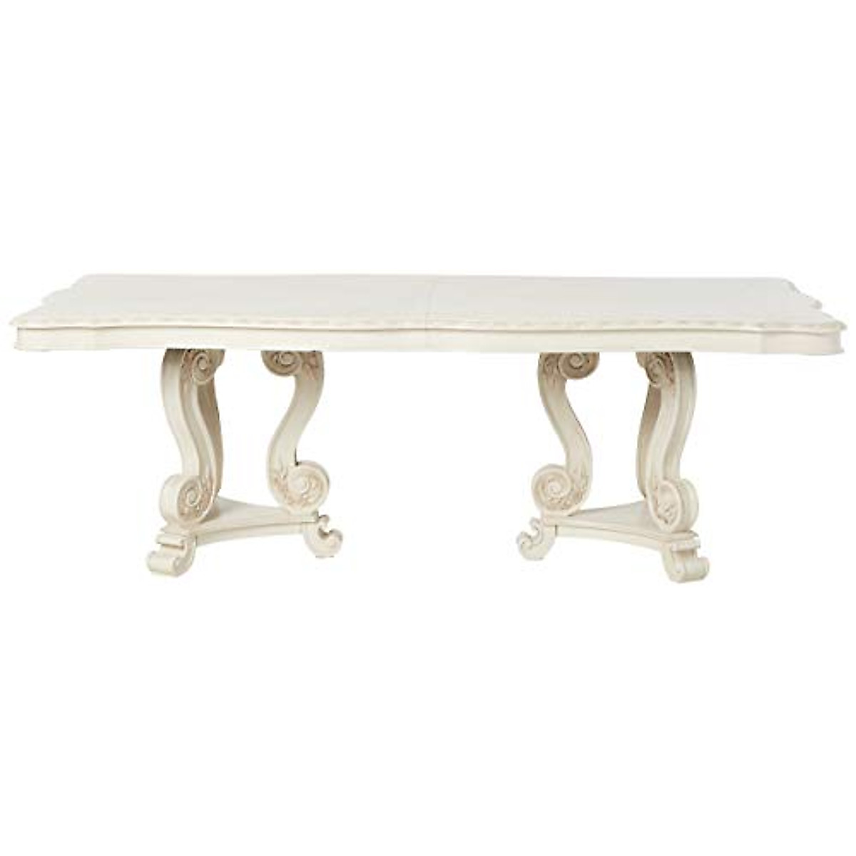 ACME Furniture Ragenardus Double Pedestal Dining Table, Antique White