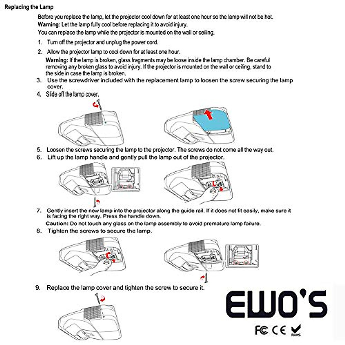 EWO'S ELP71 Replacement Projector Lamp for ELPLP71/V13H010L71 Epson Powerlite 470 475W 480 485W, BrightLink 475Wi 480i 485Wi, EB-470 475W 475Wi 480 480E 485W 485Wi 1410Wi 1400Wi Lamp Bulb Replacement