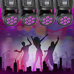 Lixada Moving Head Light 7x10W Moving Head 4 In 1 RGBW Professional 9/14 Channels DMX-512 DJ lights 100W AC 100-240V Sound Active for KTV Club Bar Party Disco DJ Show Bands