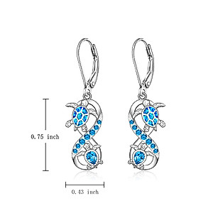 Turtle Earrings for Women Sterling Silver Infinity Blue Opal Sea Turtle Earrings Dangle Drop Tortoise Ocean Wave Jewelry Gifts for Turtles Lovers