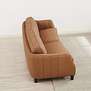 Hydeline Aria Top Grain Leather Sofa Couch, 84", Saddle, Feather Down, Memory Foam and Springs Seating