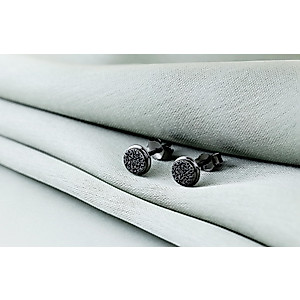 Dazzlingrock Collection Round Black Diamond Double Halo Style Pushback (Unisex) Stud Earring in Black Plated 925 Sterling Silver (0.10 ctw, Color Black, Clarity Opaque)