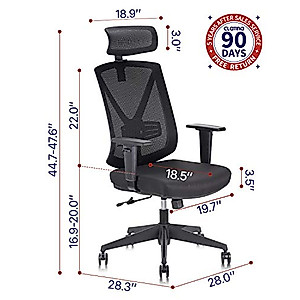 CLATINA Ergonomic High Mesh Swivel Executive Chair with Adjustable Height Head Arm Rest Lumbar Support and Upholstered Back for Home Office
