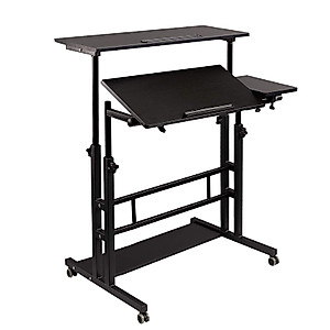 Hadulcet Mobile Standing Desk, Rolling Table Adjustable Computer Desk, Stand Up Laptop Desk Mobile Workstation for Home Office Classroom with Wheels, 31.49 x 23.6 in Light Grey