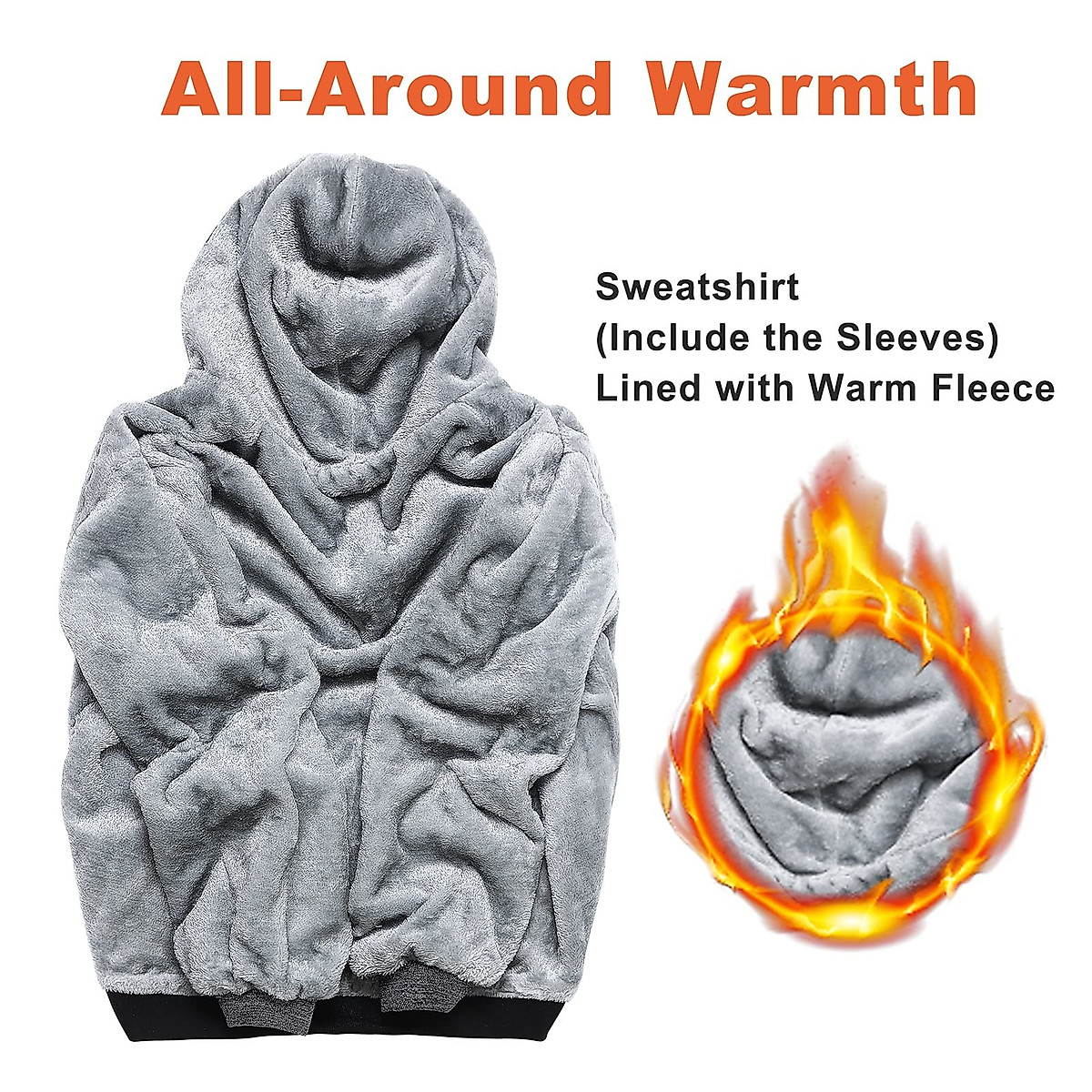 Hoodies for Men Full Zip Up Fleece Warm Jackets Thick Coats Heavyweight Sweatershirts Kangaroo Pockets All Black XL