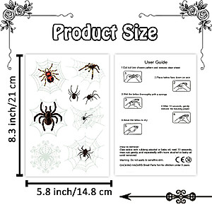 Cerlaza 10 Sheets Glow Spider Web Temporary Tattoos for Halloween Decorations, Fake Small Spider Tattoos for Halloween Party Games Favors, Halloween Treats Gifts for Adults Kids