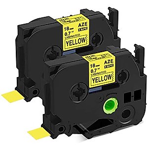 Tz Tape 18mm 0.7 Laminated Yellow Replacement for Ptouch TZe Black on Yellow Compatible with Brother P-Touch Label Maker Refills PTD400 PTD600 PTD400AD PTP710BT, 3/4 Inch x 26.2 feet, 2 Pack