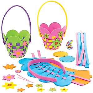 Baker Ross AT380 Flower Basket Weaving Kits - Pack of 4, Introductory Sewing for Beginners and for Kids Arts and Crafts Projects