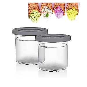 2/4/6PCS Creami Deluxe Pints, for Ninja Creami Deluxe Pints,16 OZ Creami Pints Airtight And Leaf-Proof Compatible NC301 NC300 NC299AMZ Series Ice Cream Maker,Gray-2PCS
