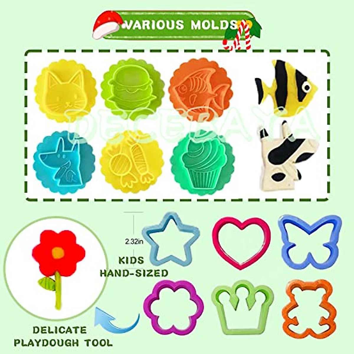 Dough Play Tools for Kids- Dough Accessories Molds Stamps Cutter Scissor Rolling Pin and Storage Box , Party Favors Set for Age 2-8