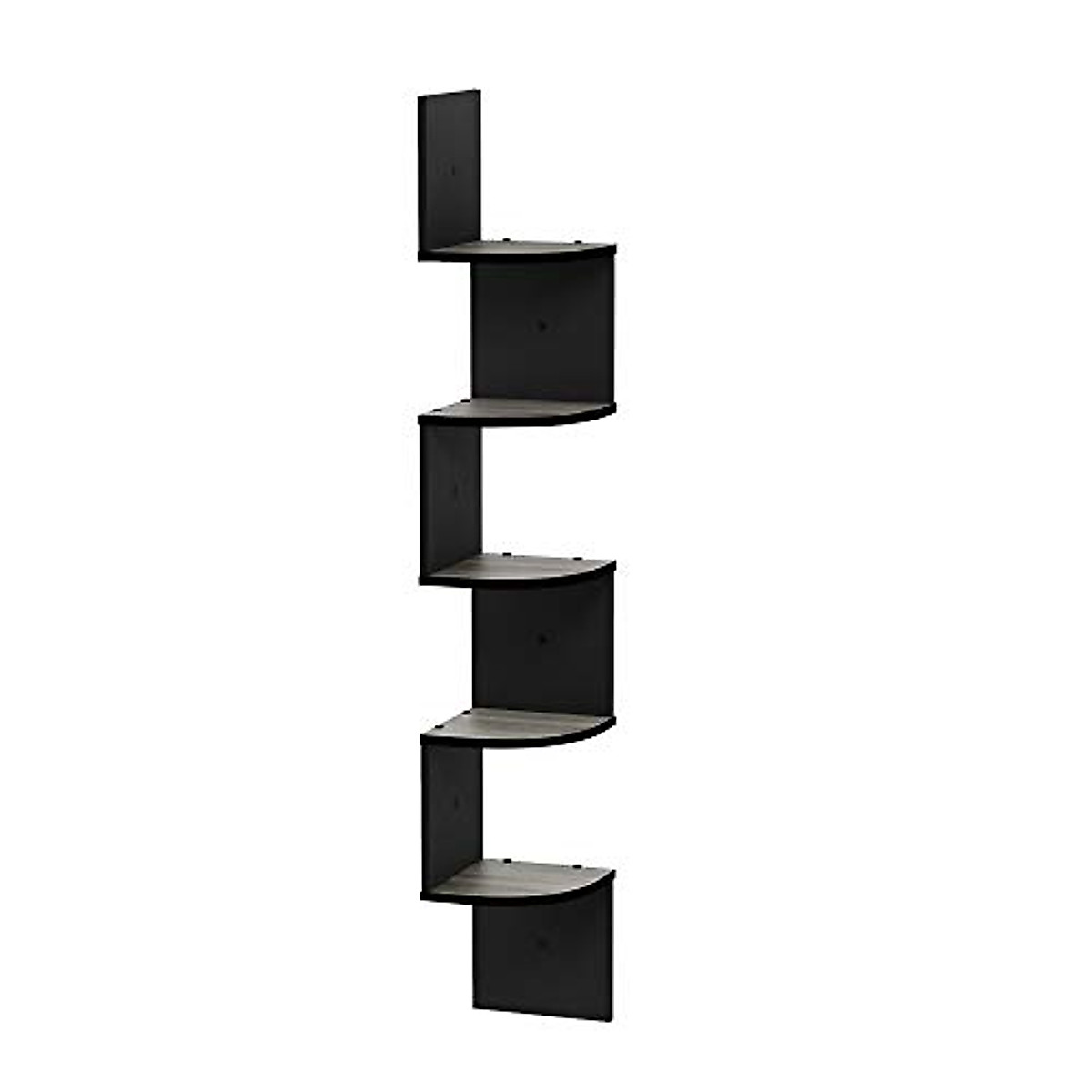 Furinno Rossi Wall Mount Floating Corner Shelf, 5-Tier Radial, French Oak Grey/Black