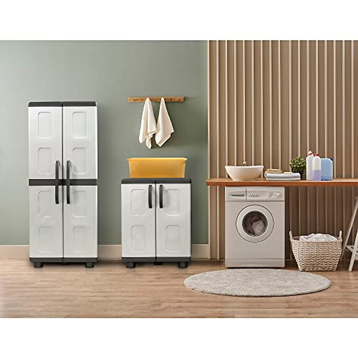 Homeplast Leto 55 lb. Capacity Indoor Outdoor Shoe Rack Storage Cabinet with 2 Moveable Shelves, Holds 20 Pairs, Gray/Anthracite