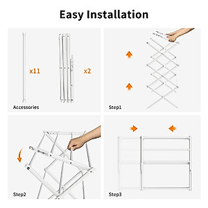 Rbitroise Clothes Drying Rack, Drying Rack Clothing,3-Tier Laundry Drying Rack for Clothes, Expandable Metal Clothing Dryer Rack, Folding Clothes Rack,Collapsible Towel Rack, Air Drying Rack-White