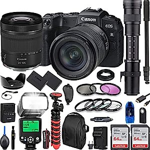 Camera Bundle for Canon EOS RP Mirrorless Camera with RF 24-105mm f/4-7.1 is STM, 420-800mm f/8 Manual Telephoto Zoom Lens Extra Battery, TTL Flash, 128Gb High Speed Memory Card + Accessories Kit