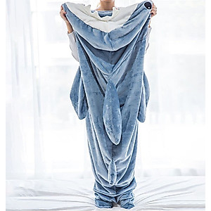 WONASH Shark Blanket,Shark Blanket Adult,Shark Blanket Hoodie,Shark Blanket Onesie,Wearable Shark Blanket for Men Women Teens,S(39.4in*15.7in)