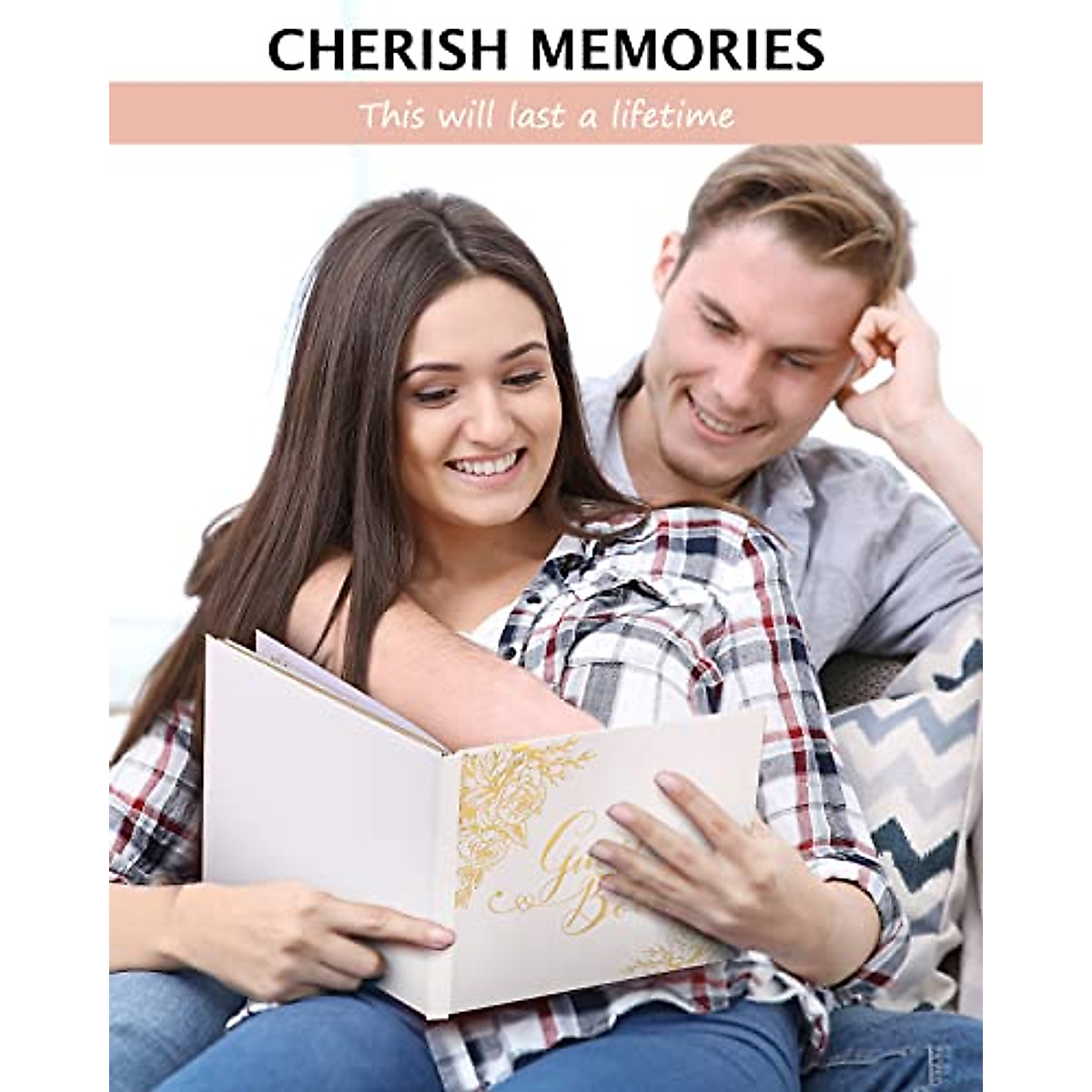 Wedding Guest Book - Guest Book Wedding Reception with Pens - 9x7'' Personalized Wedding Guestbook Photo Album Sign in Book - Gold Foil Hardcover & Gilded Edges, for Weddings, Baby Shower, Party