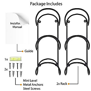 Wallniture Wrought Iron Metal Towel Rack - Solid Quality Wall Mountable for Bathroom Storage - Large Enough to Fit Rolled Bath Beach Towels Black Set of 2