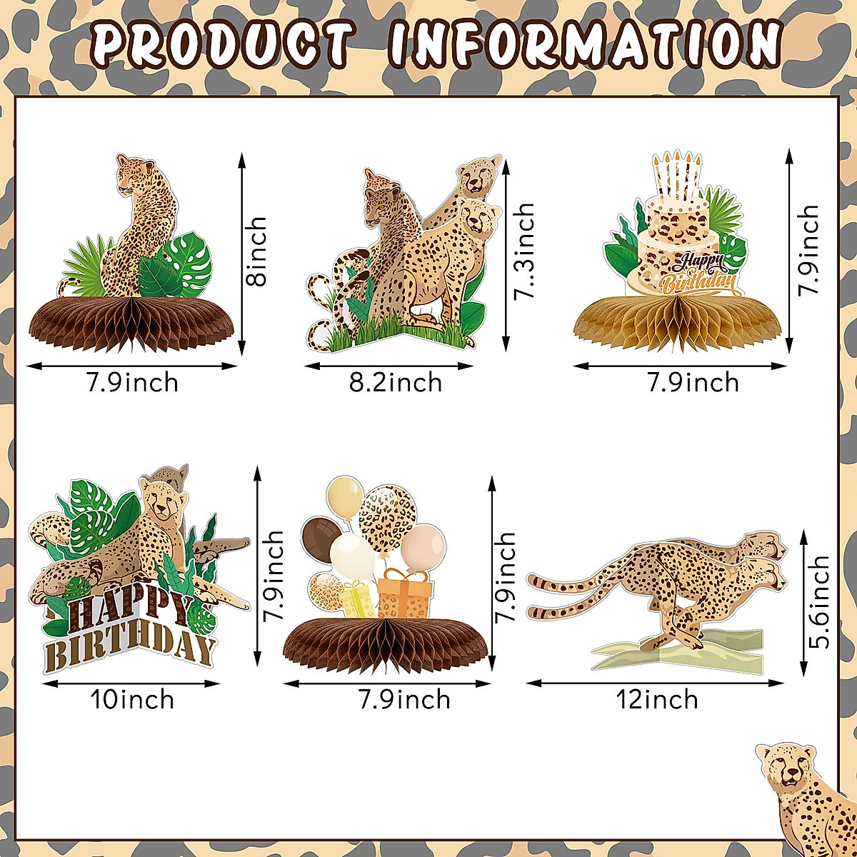 10 Pcs Leopard Birthday Decorations Leopard Table Centerpiece 3D Jungle Honeycomb Centerpieces Cheetah Birthday Decorations Cheetah Party Decorations for Jungle Happy Birthday Party Baby Shower