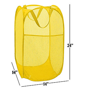 Bud Mesh Pop up Laundry Hamper, Foldable Clothes Hamper Laundry Basket for Kids Room, Bedroom, College Dorm or Travel, Yellow