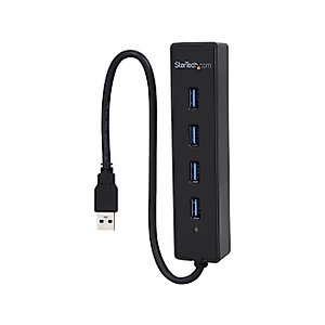 StarTech.com 4-Port USB 3.0 Hub with Built-in Cable - SuperSpeed Laptop USB Hub - Portable USB Splitter - Mini USB Hub (ST4300PBU3), Black