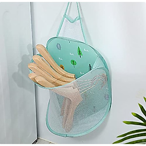 Mesh Hanging Popup Laundry Hamper, Foldable Pop-up Mesh Hamper Dirty Clothes Basket With Carry Handles Easy to Open and Fold Flat for Storage, Odors & Moisture Proof (Green)