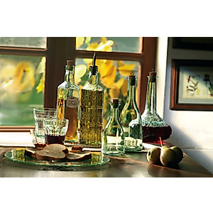 Bormioli Rocco Set Of 2 Country Home Fiesole Bottle, 24-ounce With All Natural Cork Lid, Blue-green Tinted Star Glass, Elegant And Floral Design Made In Italy.