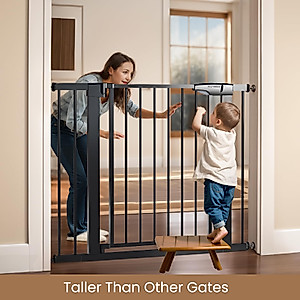 Mumeasy 36" High Extra Tall Dog Gate, 29.6"-40.5" Wide Pressure Mounted Tall Baby Gate for Dog, Auto Close Pet Gate with Door for Stairs,Doorways,House,Black