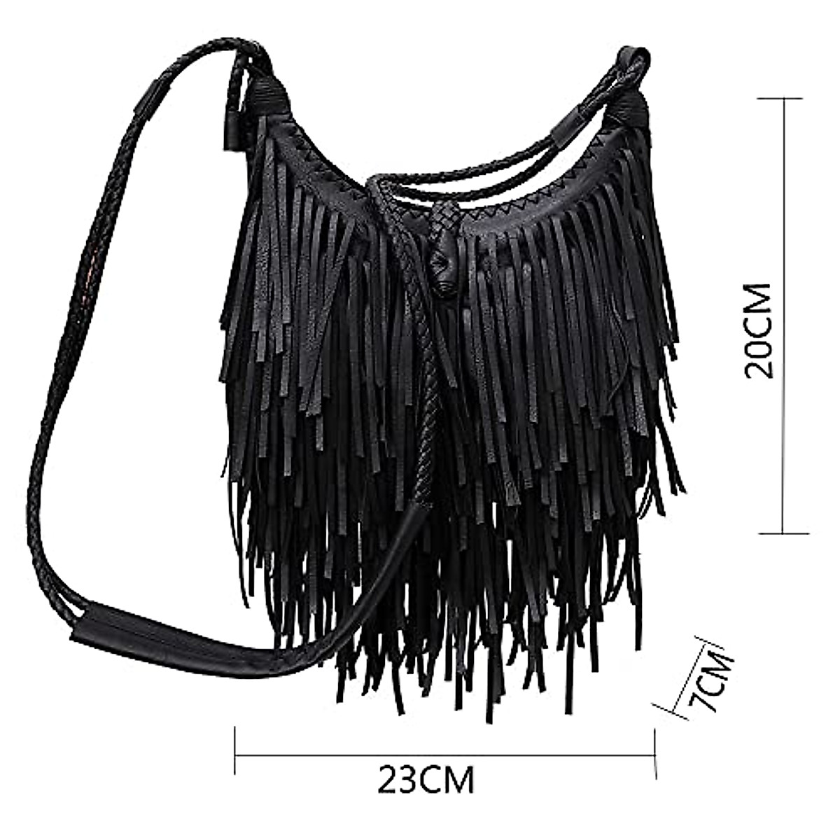 DBMGB Leather Hobo Bag, Fringe Crossbody Bags, Tassel Purse, Vintage Shoulder Handbags, for Women Girls,Black